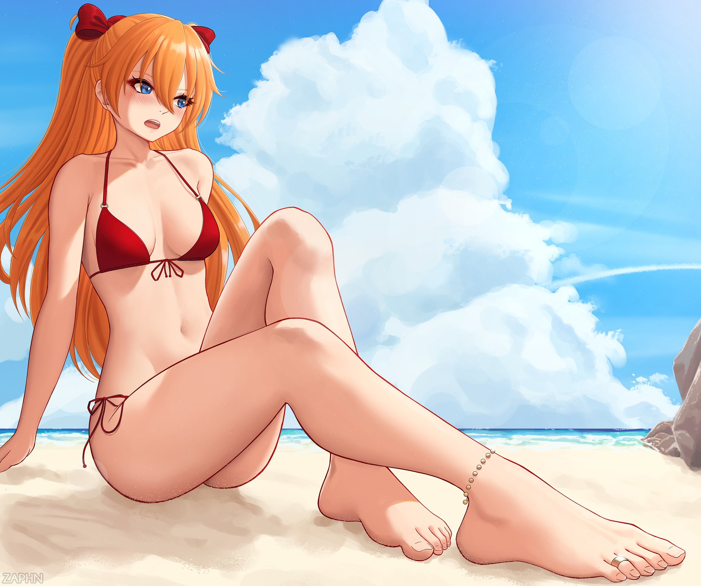 zaphn neon genesis evangelion souryuu asuka langley bikini feet swimsuits | #640754 | yande.re